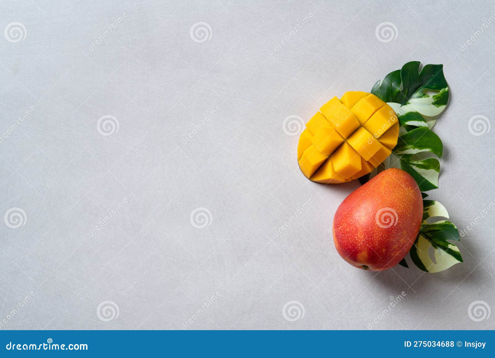Mango Background Design Concept. Top View Diced Fresh Mango Fruit on ...