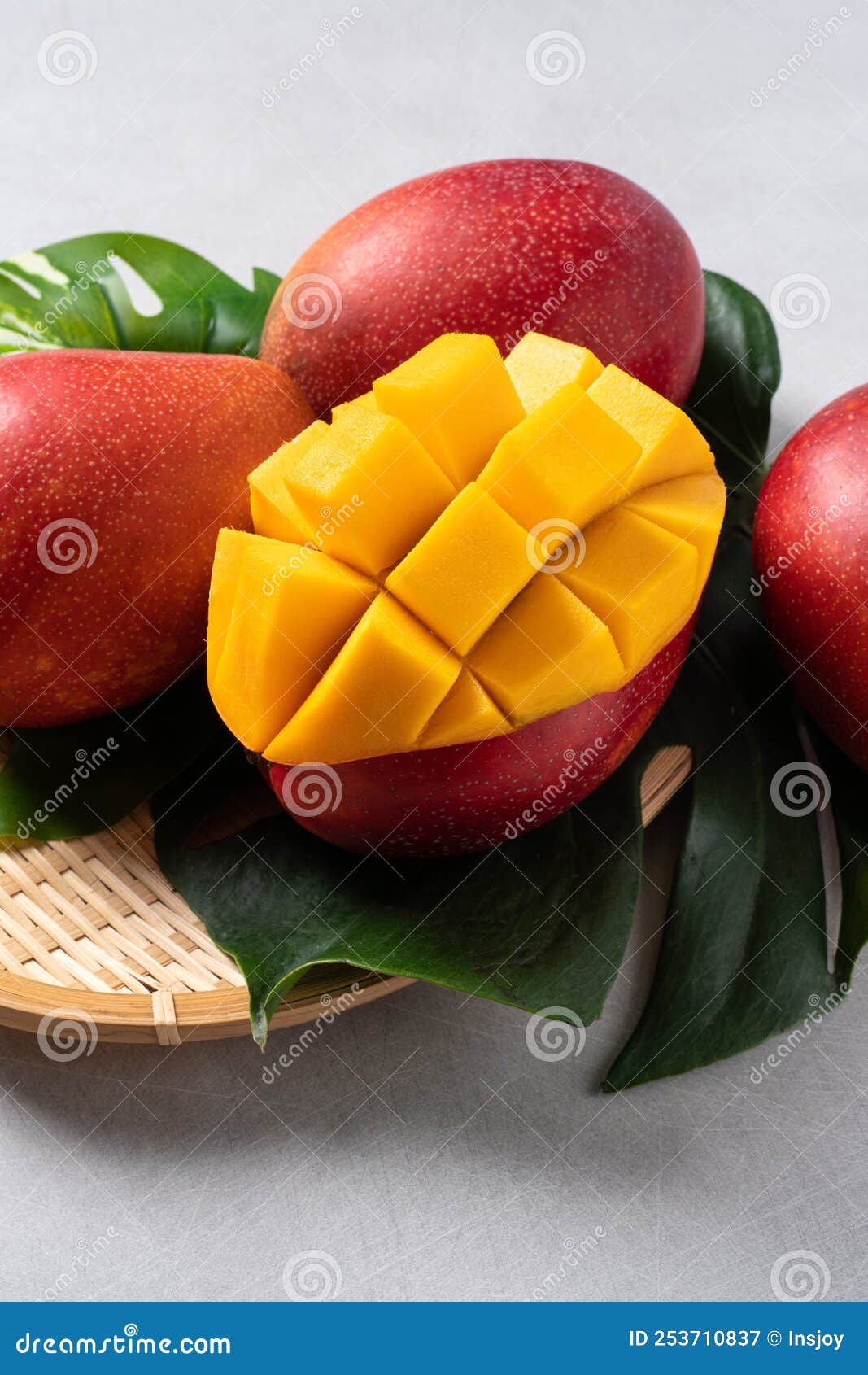 Mango Background Design Concept. Top View Diced Fresh Mango Fruit on ...