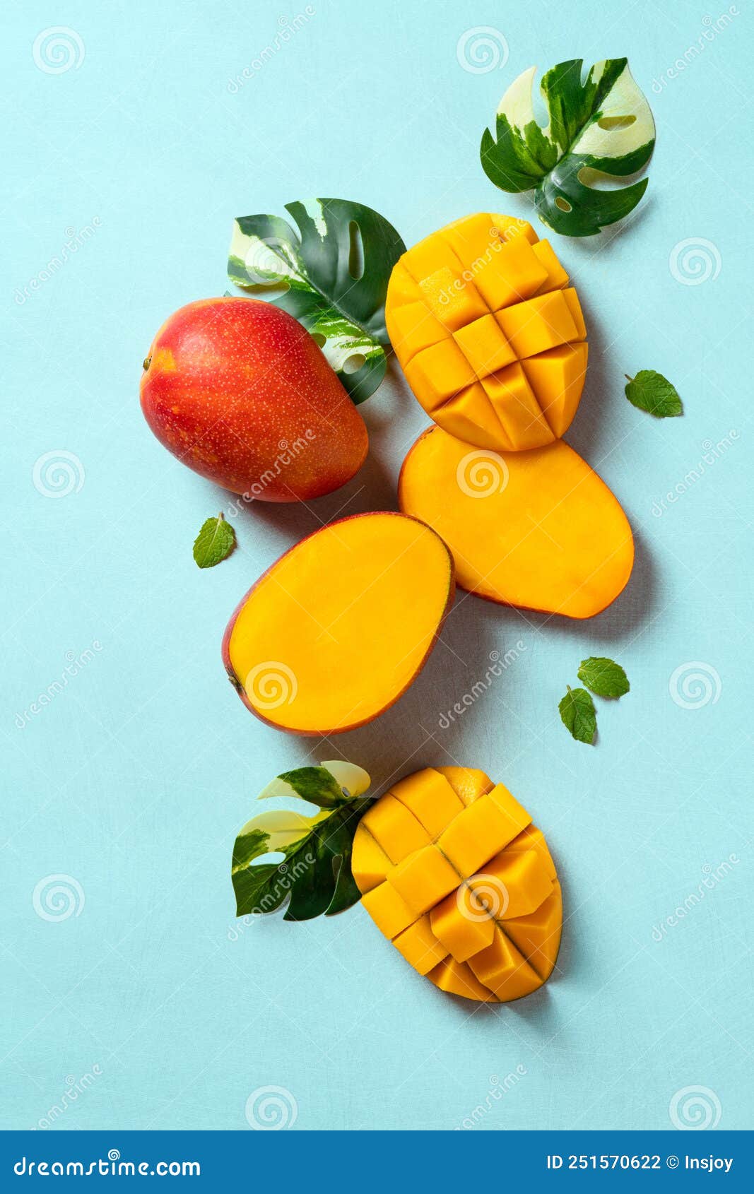 Mango Background Design Concept. Top View Diced Fresh Mango Fruit on ...