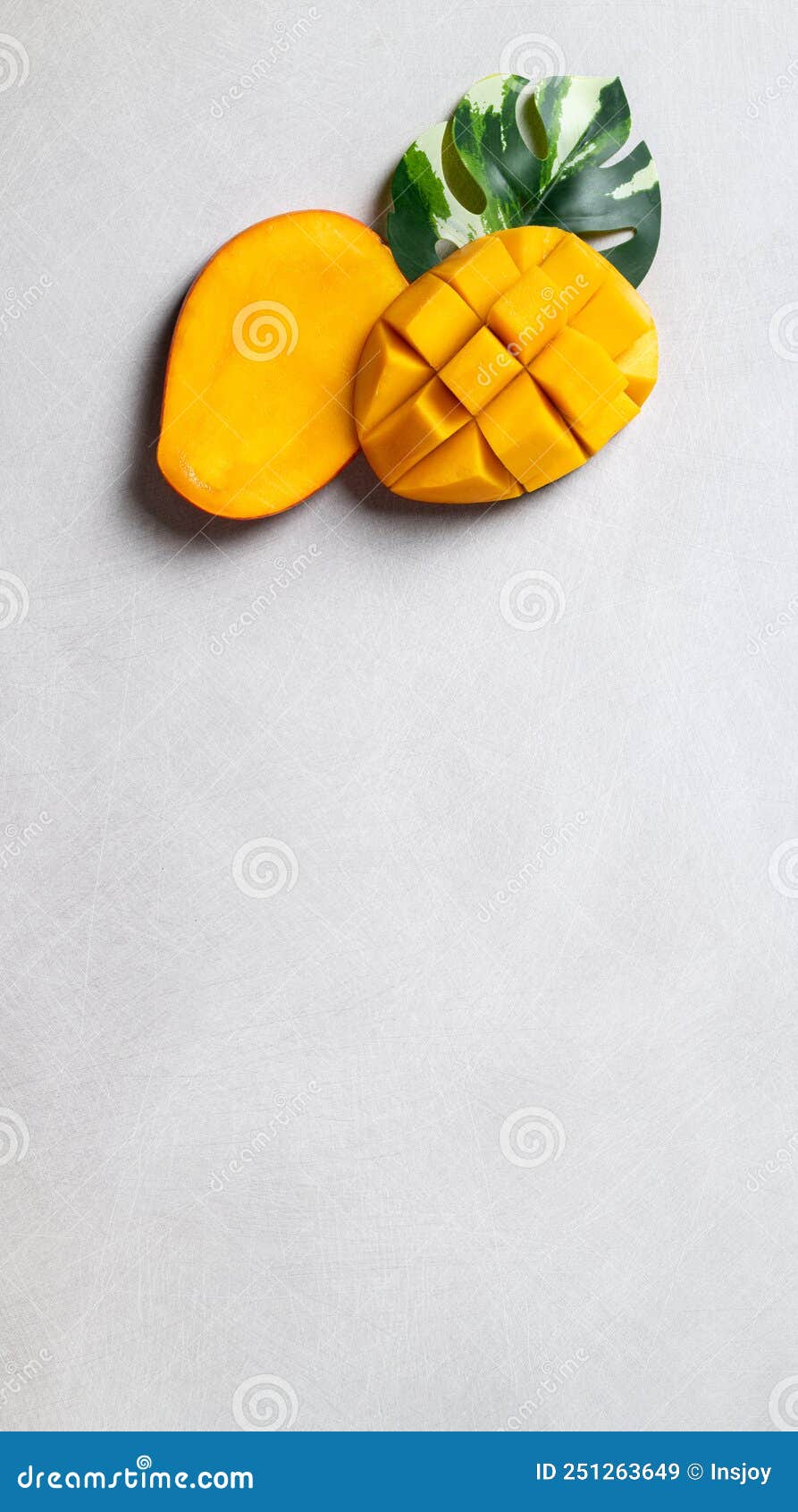 Mango Background Design Concept. Top View Diced Fresh Mango Fruit on ...
