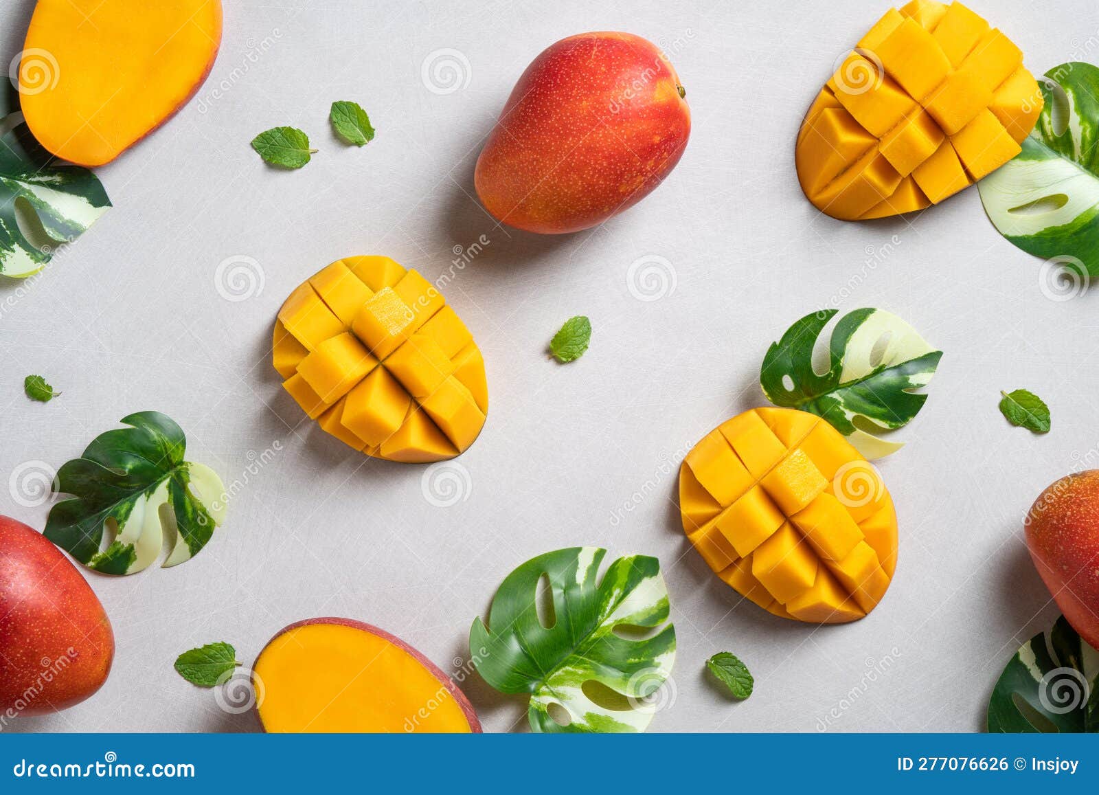 Mango Background Design Concept. Top View Diced Fresh Mango Fruit on ...