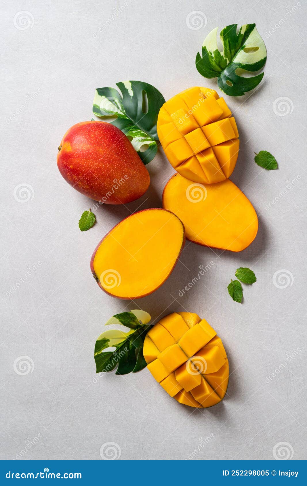 Mango Background Design Concept. Top View Diced Fresh Mango Fruit on ...