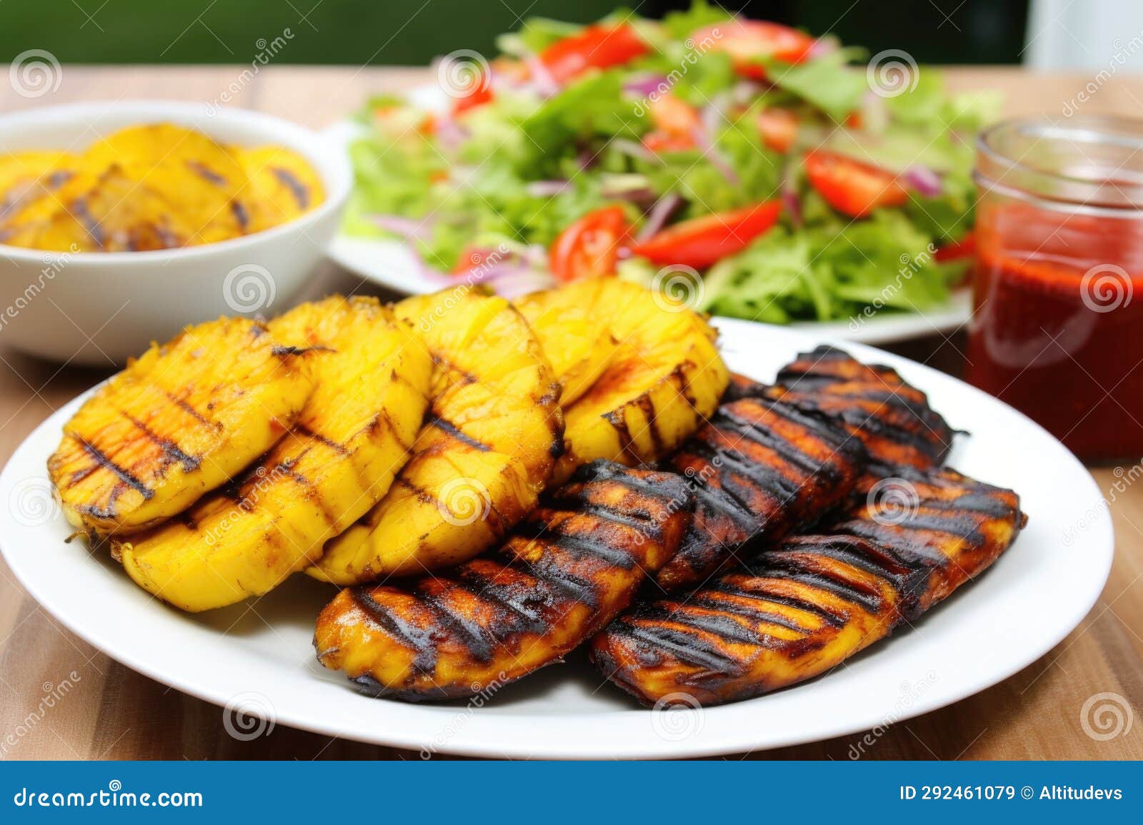 Mango Bbq Grilled Plantains Served with a Side Salad Stock Image ...