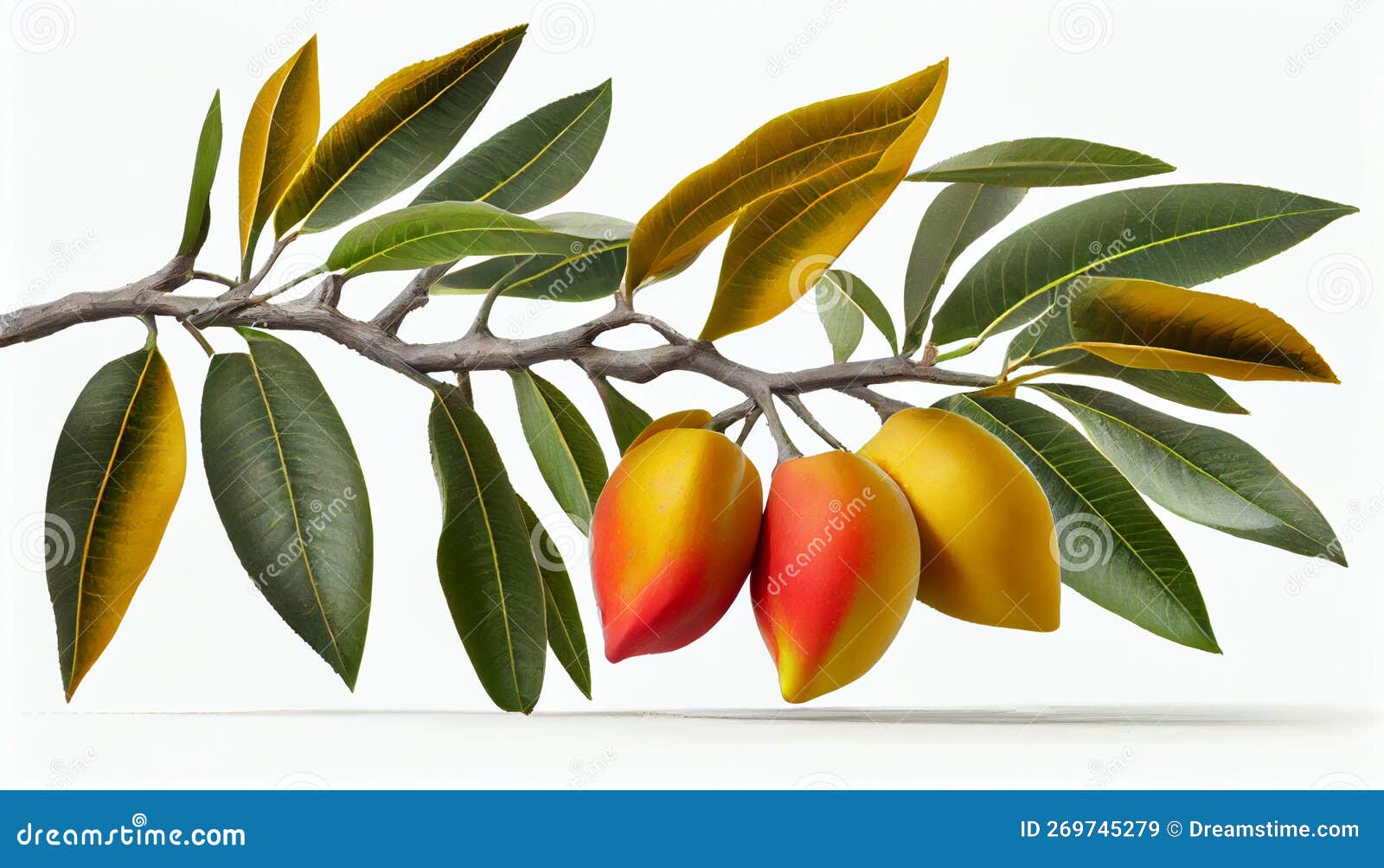 Mango on a Branch Isolated on White Background Stock Illustration ...