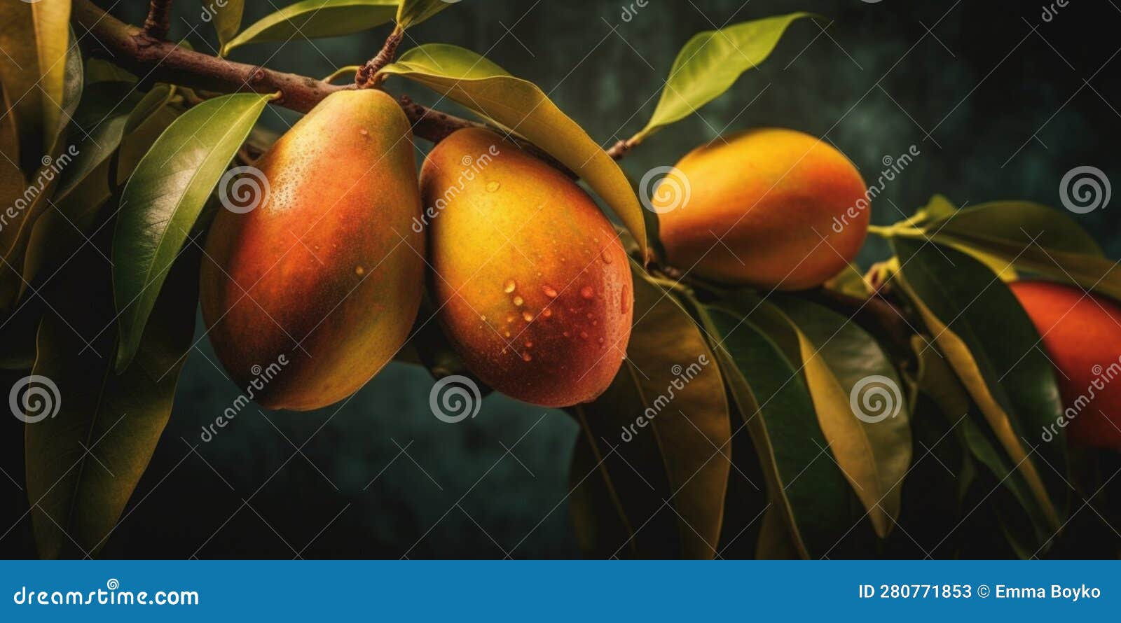 Mango Branch, Ripe Mango Close-up. Generative AI Stock Illustration ...