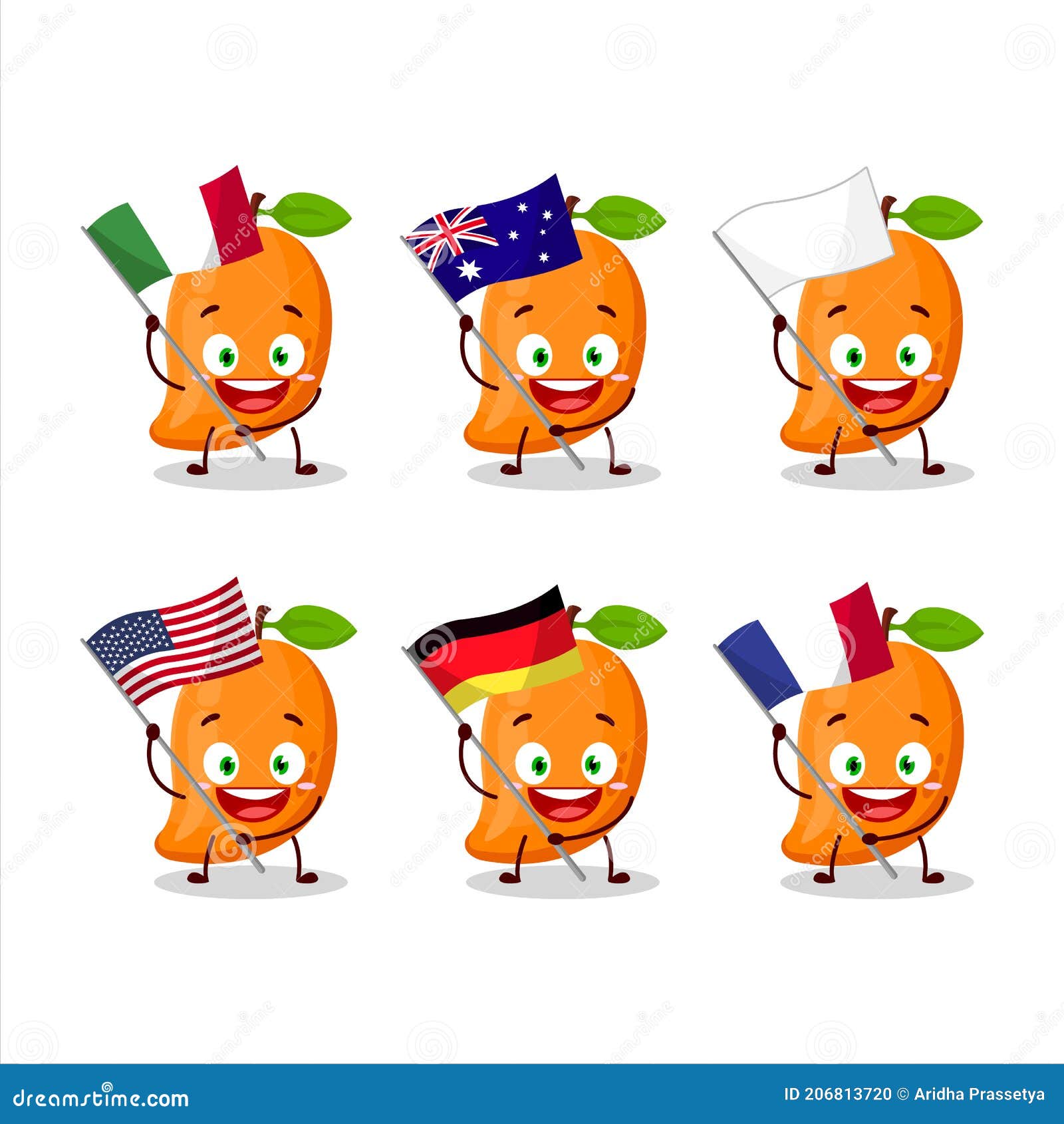 Mango Cartoon Character Bring the Flags of Various Countries Stock ...