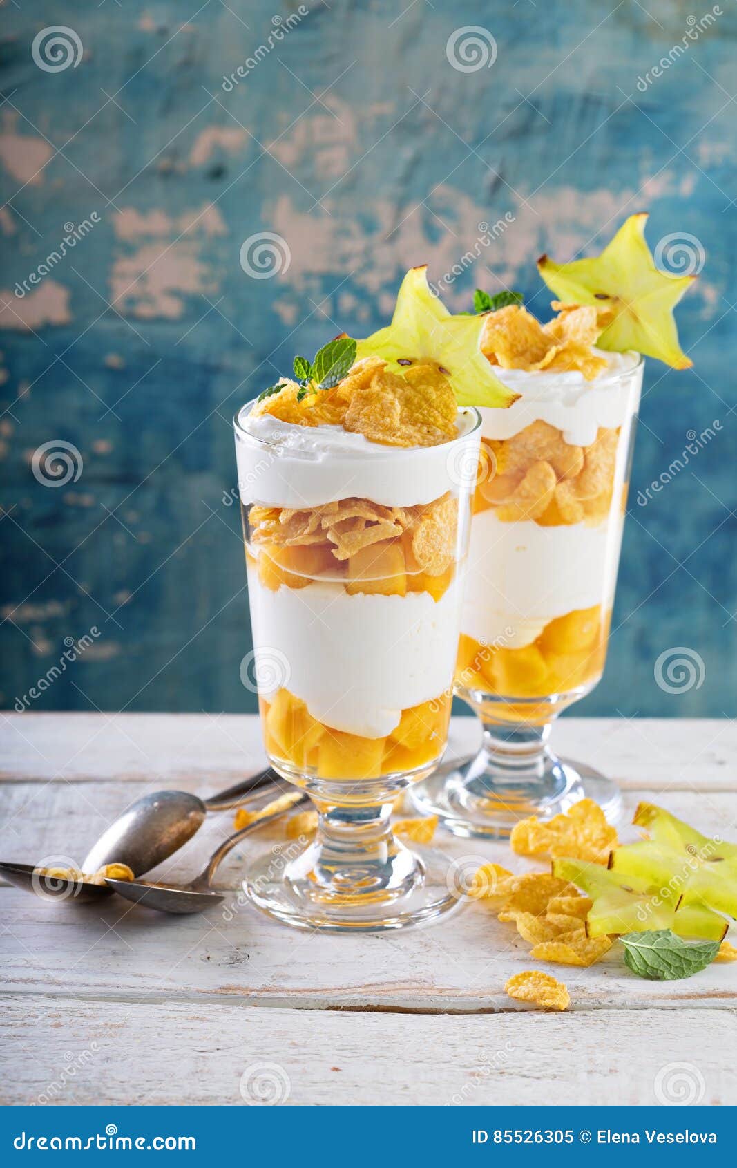 Mango and Cereal Yogurt Parfait Stock Image - Image of mango ...
