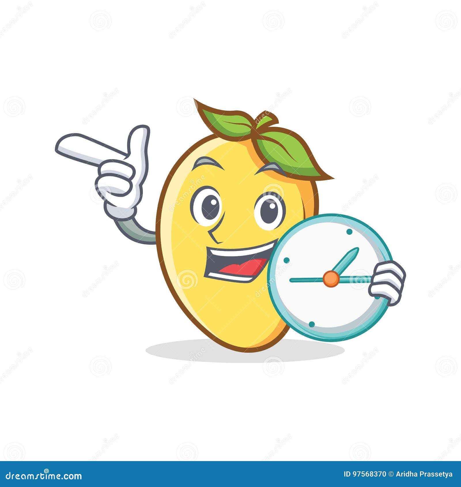 Mango Character Cartoon Mascot with Clock Stock Vector - Illustration ...