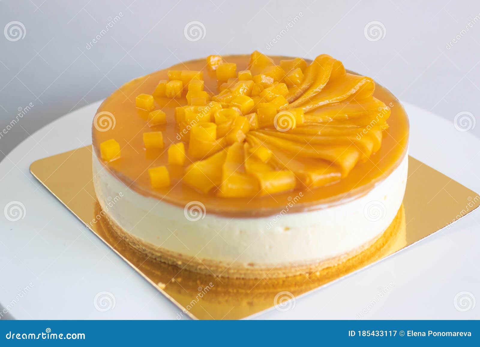 Mango Cheesecake Round Cake on Table. Stock Image - Image of pudding ...