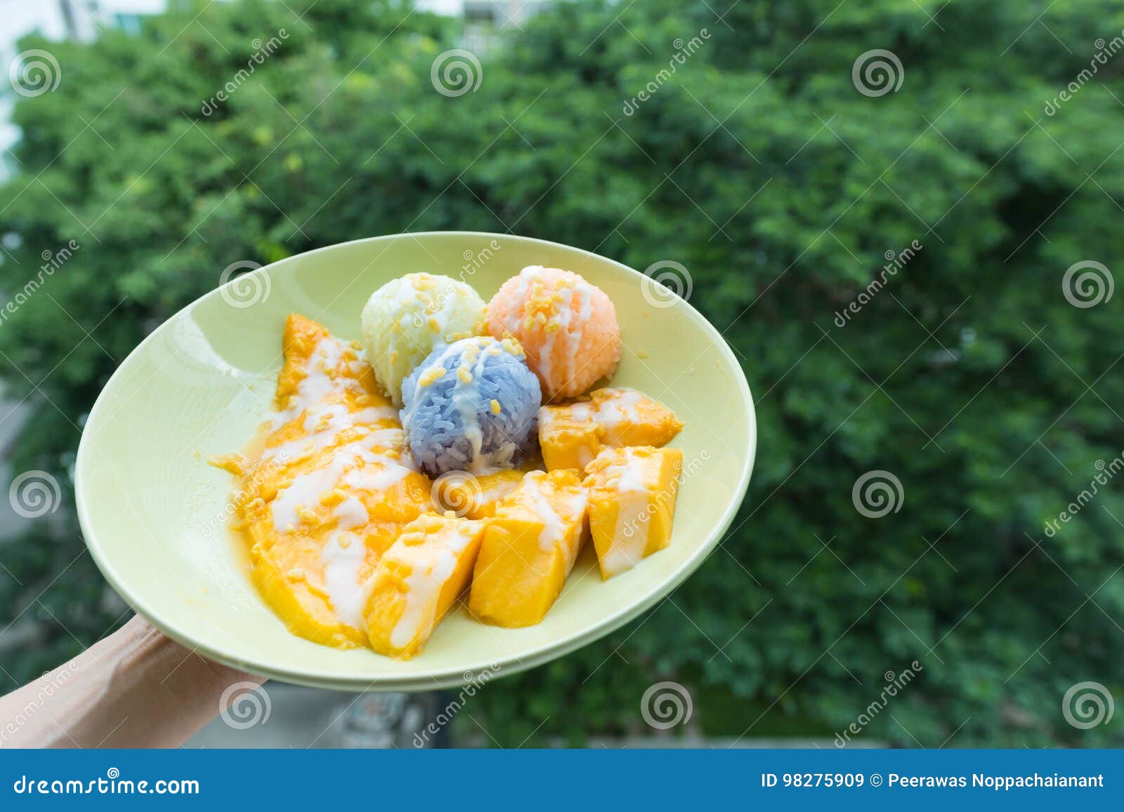 Mango con arroz pegajoso imagen de archivo. Imagen de salud - 98275909