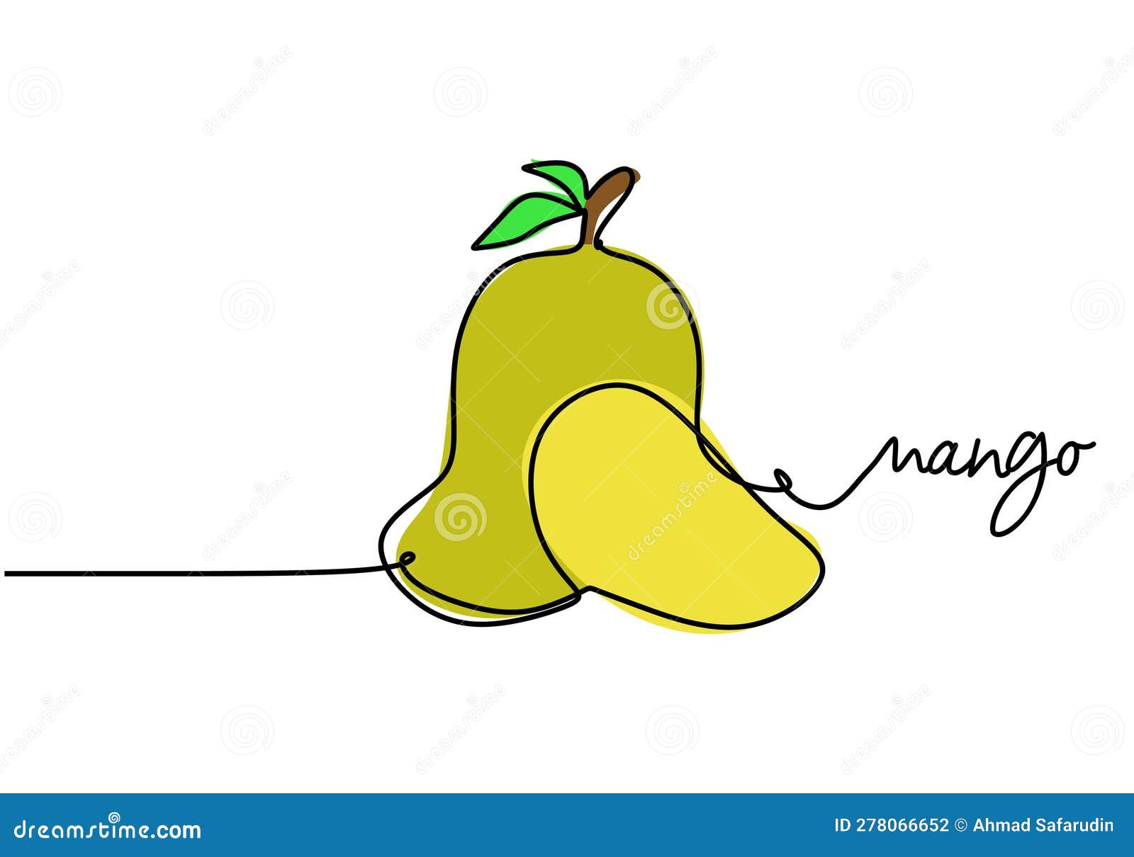 Mango Continuous One Line Drawing, Fruit Vector Illustration Stock ...