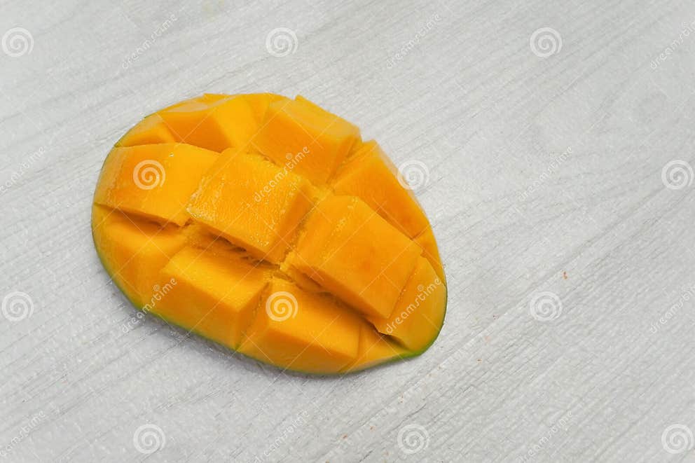 Mango Cube Slices Isolated on White Stock Image - Image of path, fruit ...