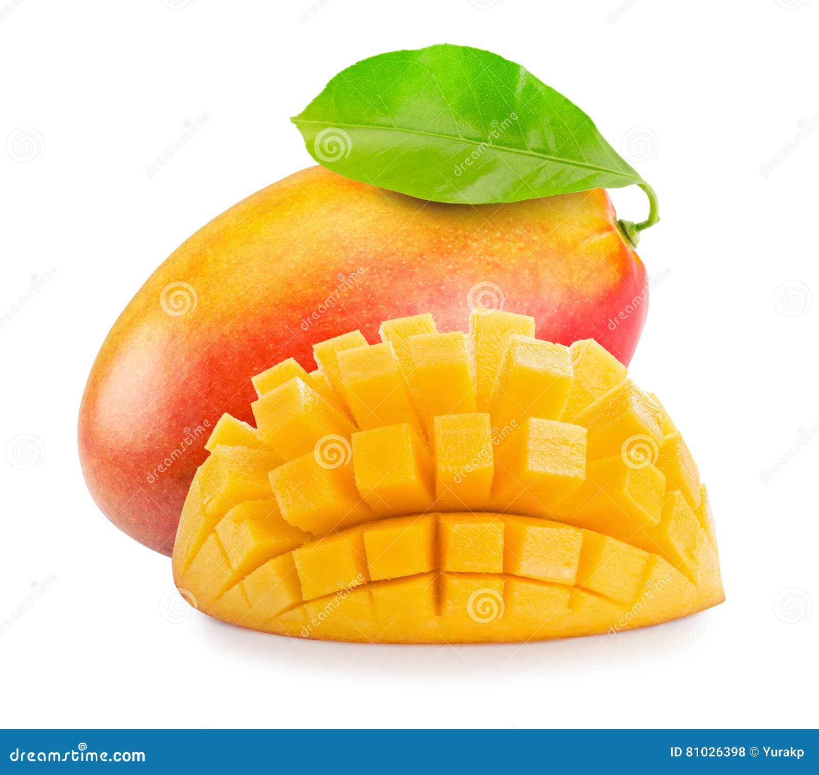 Mango with Cube Slices Isolated on the White Background Stock Photo ...
