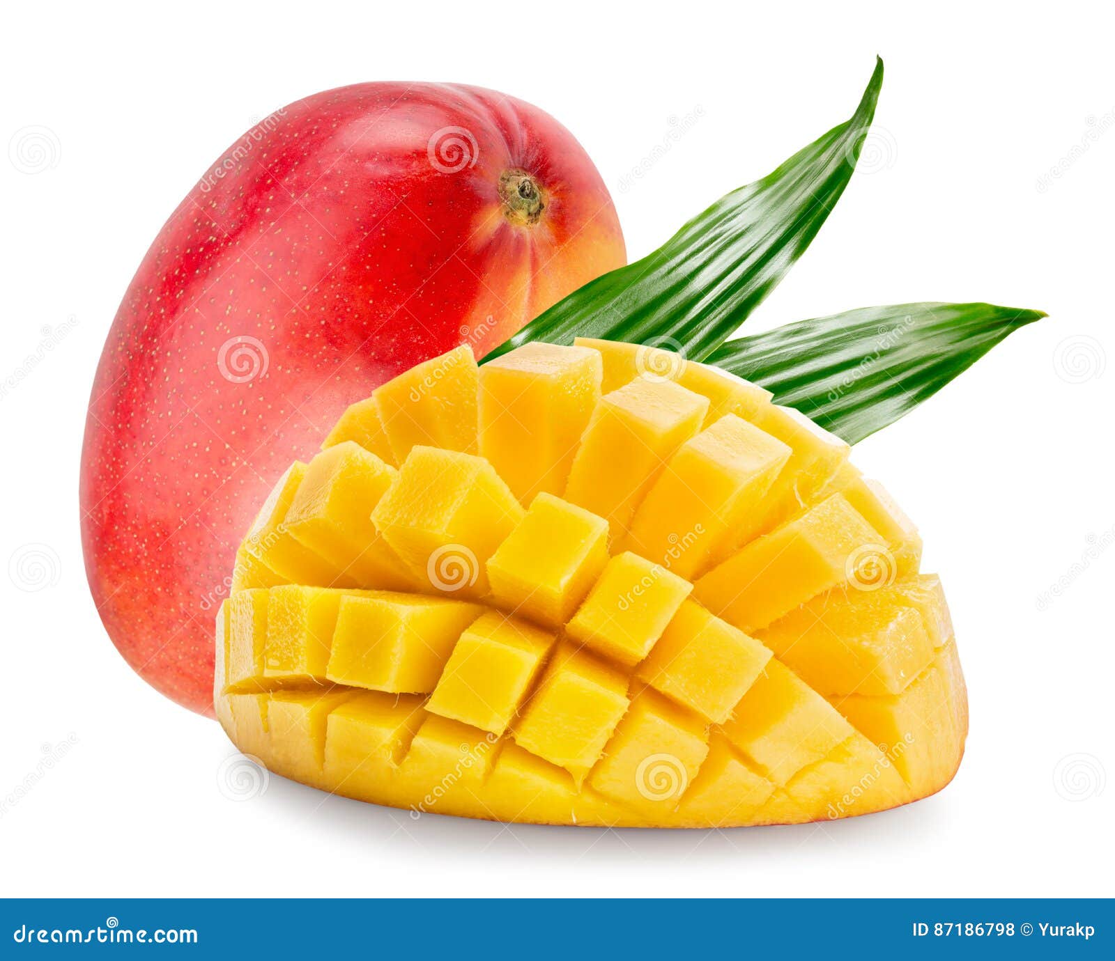 Mango with Cube Slices Isolated on a White Background Stock Photo ...
