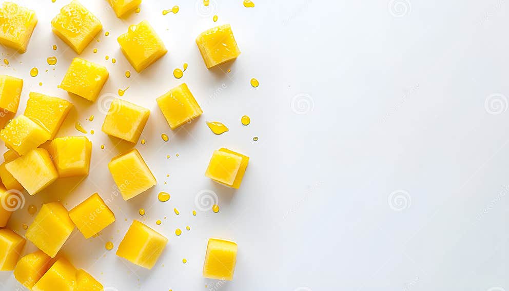 Mango Cube Slices Isolated on White Background Stock Image - Image of ...