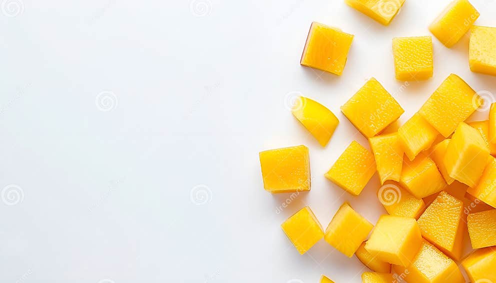 Mango Cube Slices Isolated on White Background Stock Photo - Image of ...