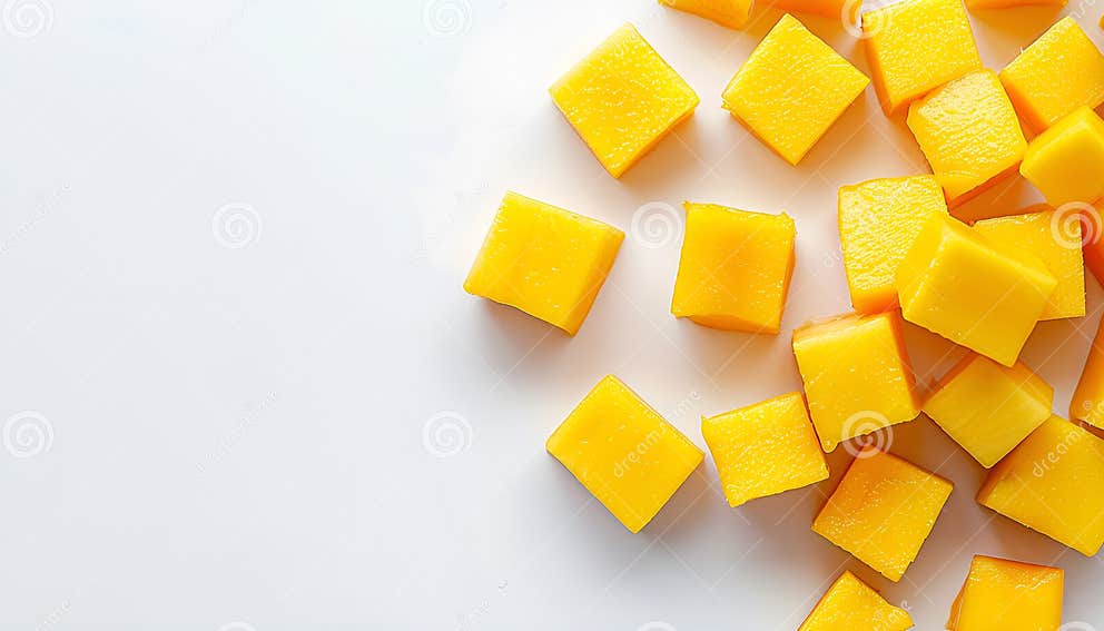 Mango Cube Slices Isolated on White Background Stock Photo - Image of ...