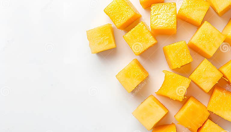 Mango Cube Slices Isolated on White Background Stock Photo - Image of ...