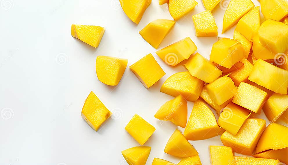 Mango Cube Slices Isolated on White Background Stock Image - Image of ...