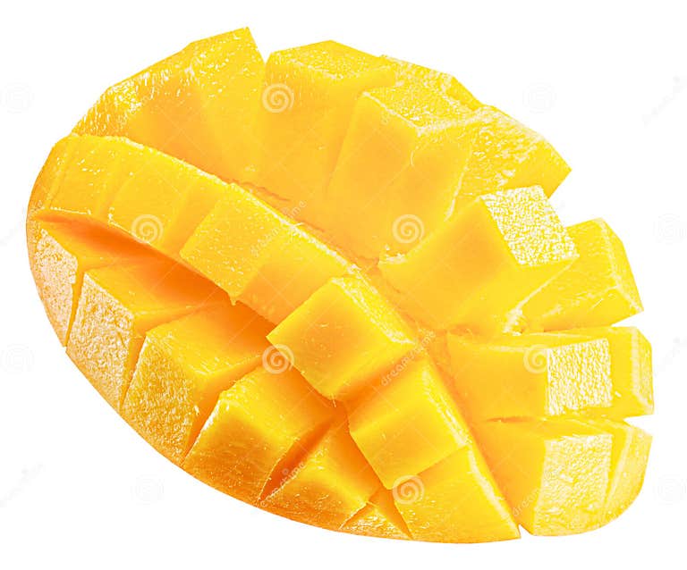 Mango Cube Slices Isolated on a White Background. Clipping Path Stock ...