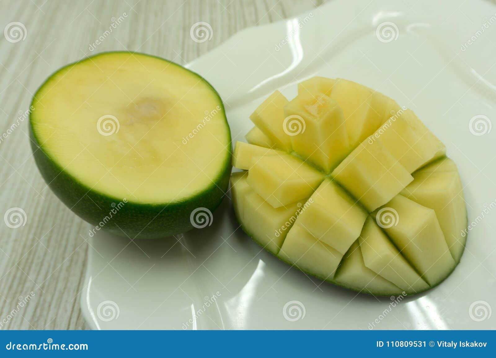 Mango Cubed on White Background Sweet, Stock Image - Image of freshness ...