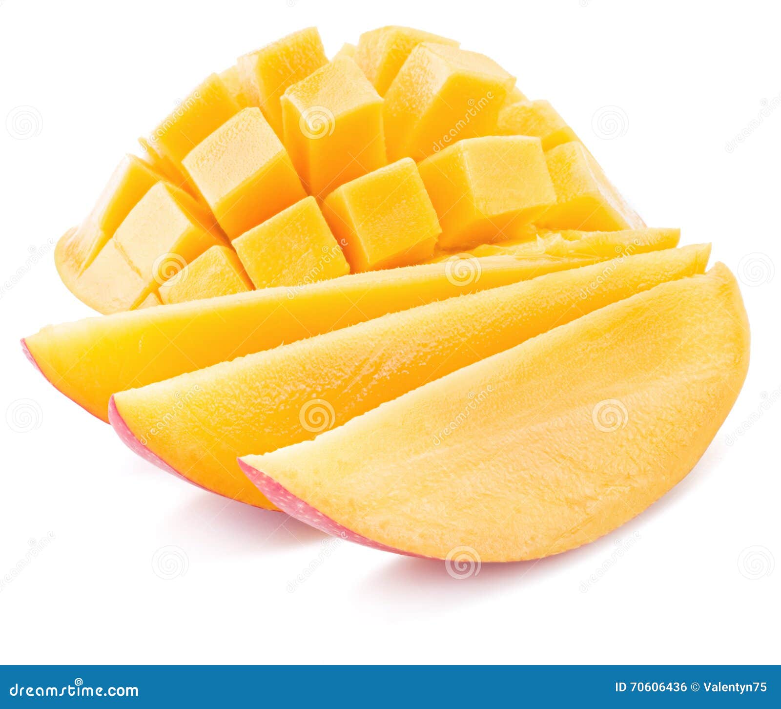 Mango Cubes and Slices. Isolated on a White. Stock Photo - Image of ...