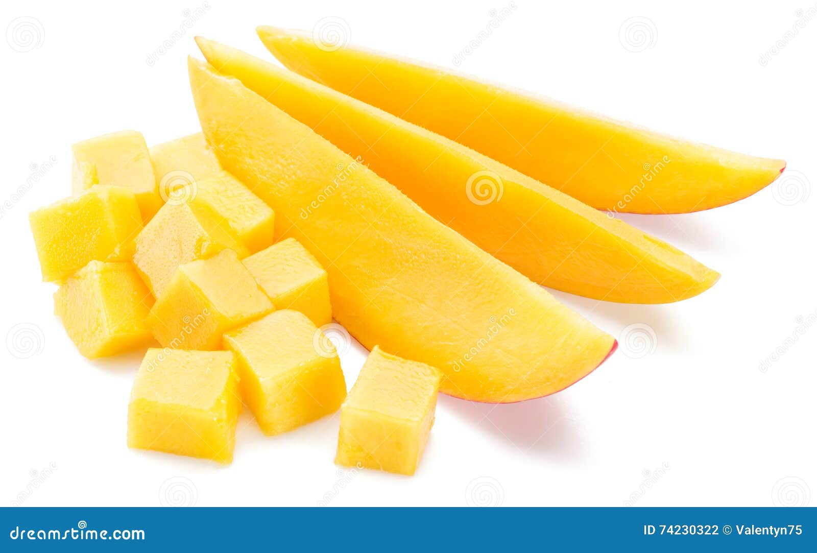 Mango Cubes and Slices. Isolated on a White. Stock Photo - Image of ...