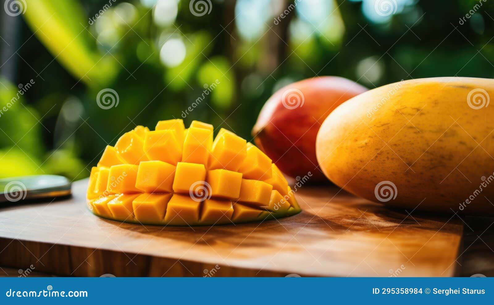 Mango on a Cutting Board with a Knife, AI Stock Photo - Image of ...