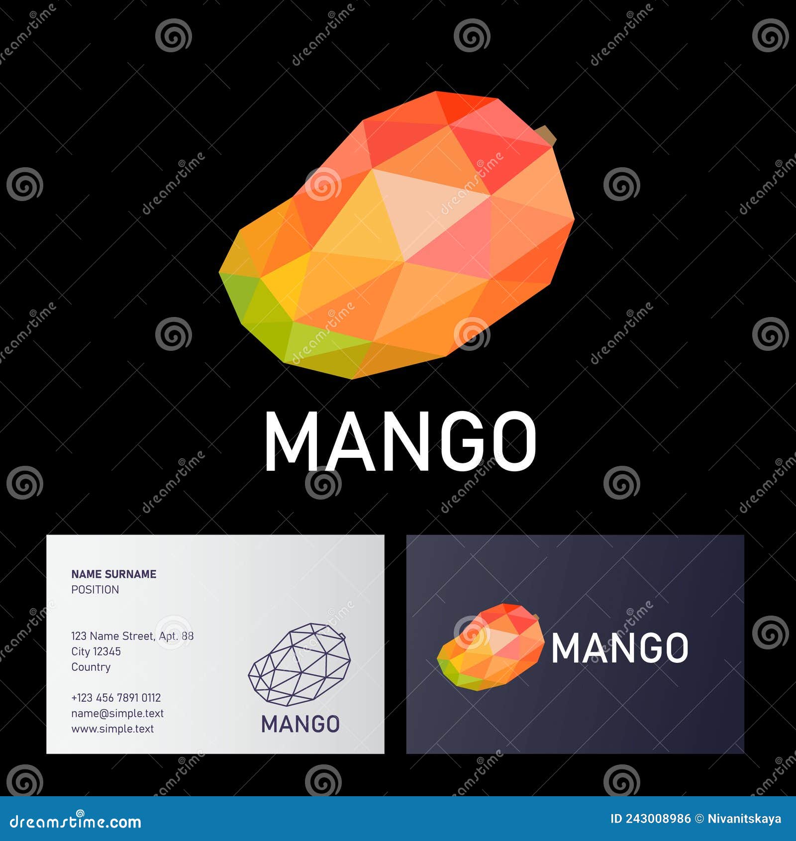 Mango Emblem. Low-poly Mango Fruit Like Crystal for Label and Packaging ...