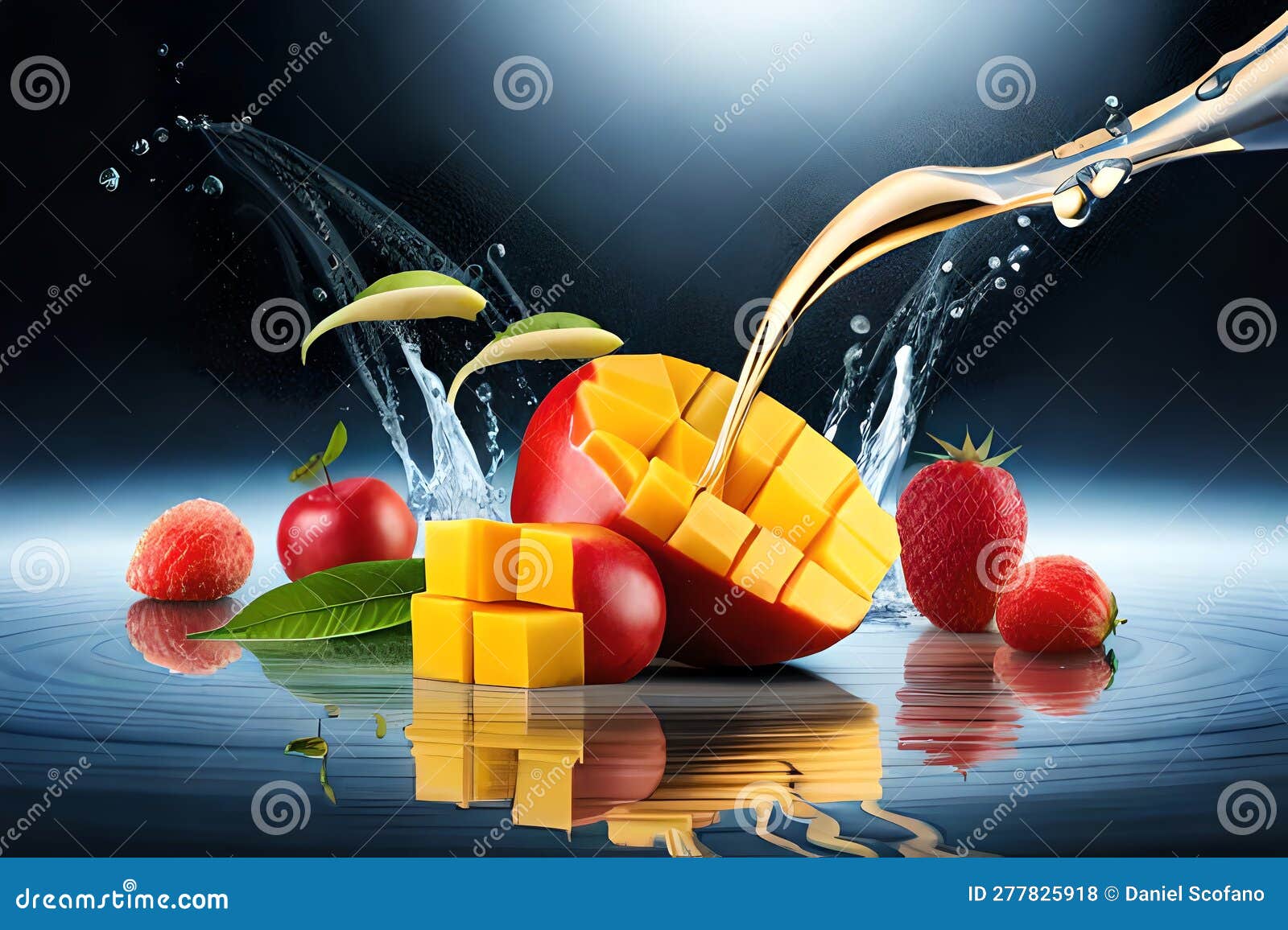 Mango Explosion: Fruit Pieces and Water Splashing on Black Background ...