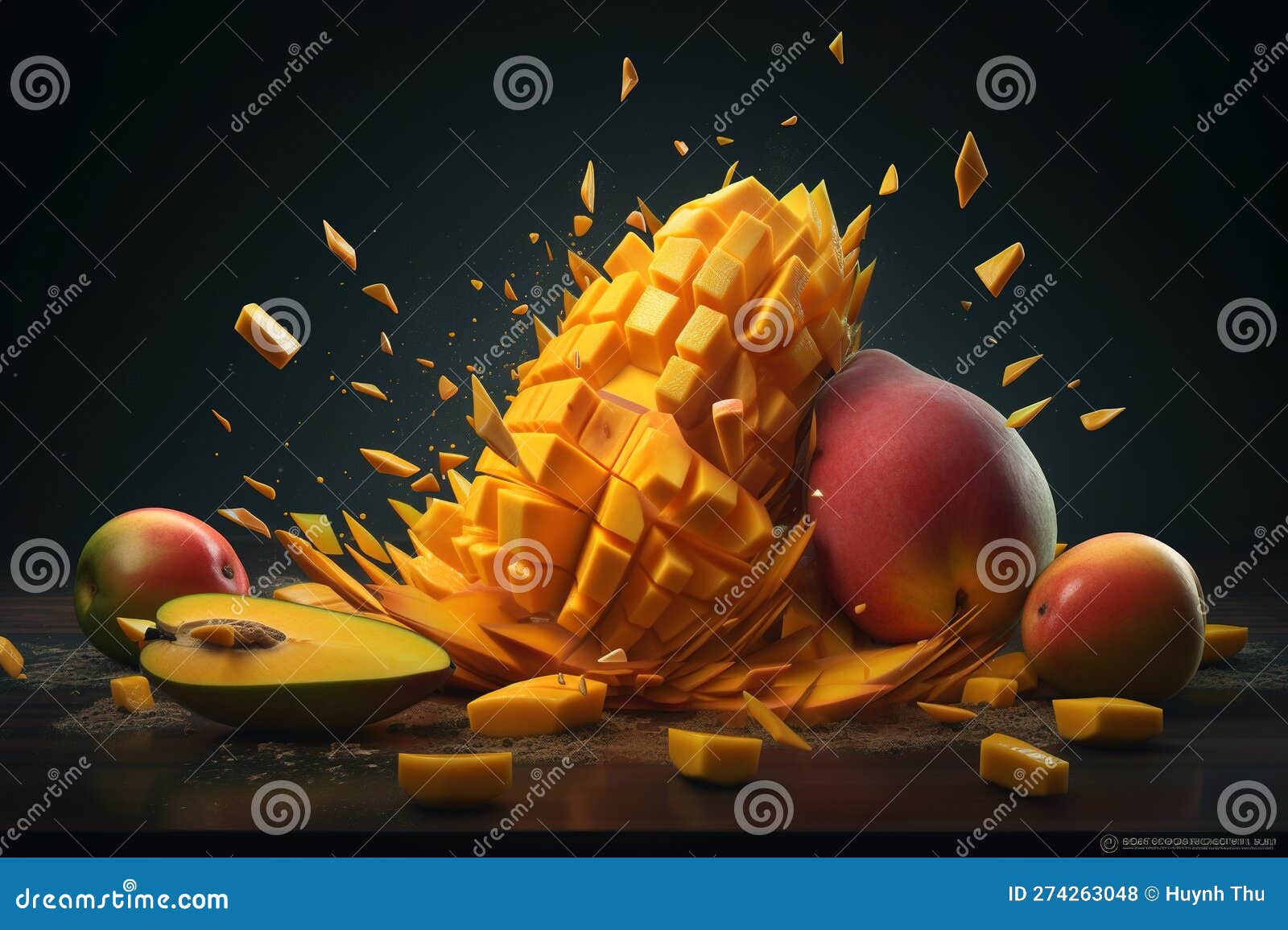 A Mango Falling into a Pile of Slices of Mangos Fruit Pro Shooting, AI ...