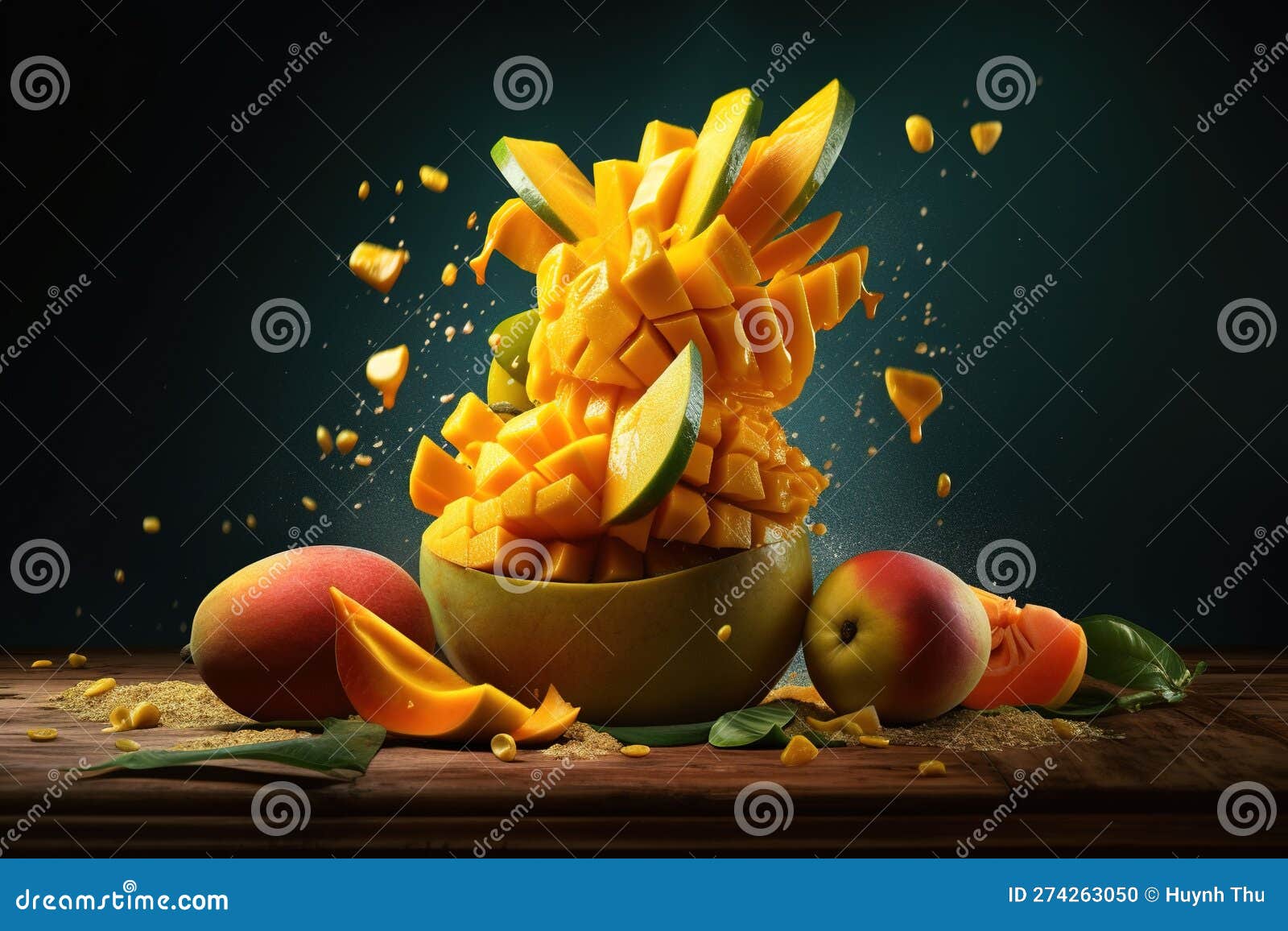 A Mango Falling into a Pile of Slices of Mangos Fruit Pro Shooting, AI ...