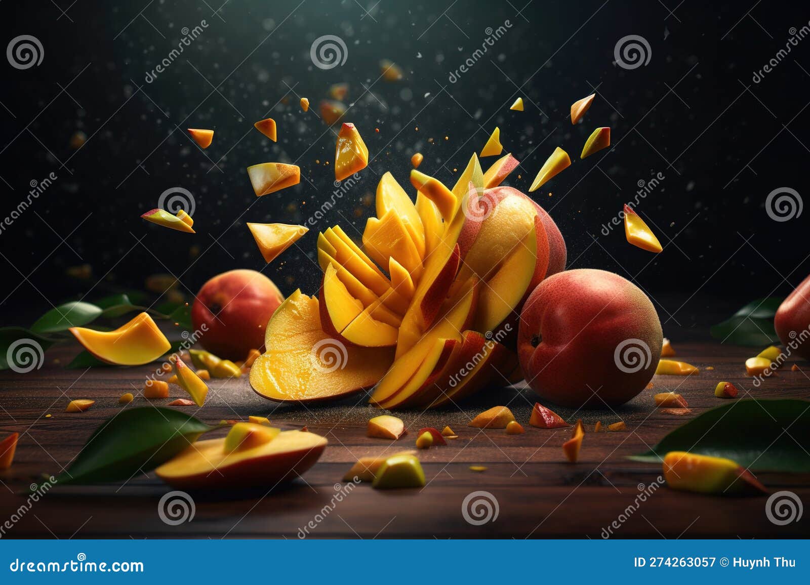 A Mango Falling into a Pile of Slices of Mangos Fruit Pro Shooting, AI ...