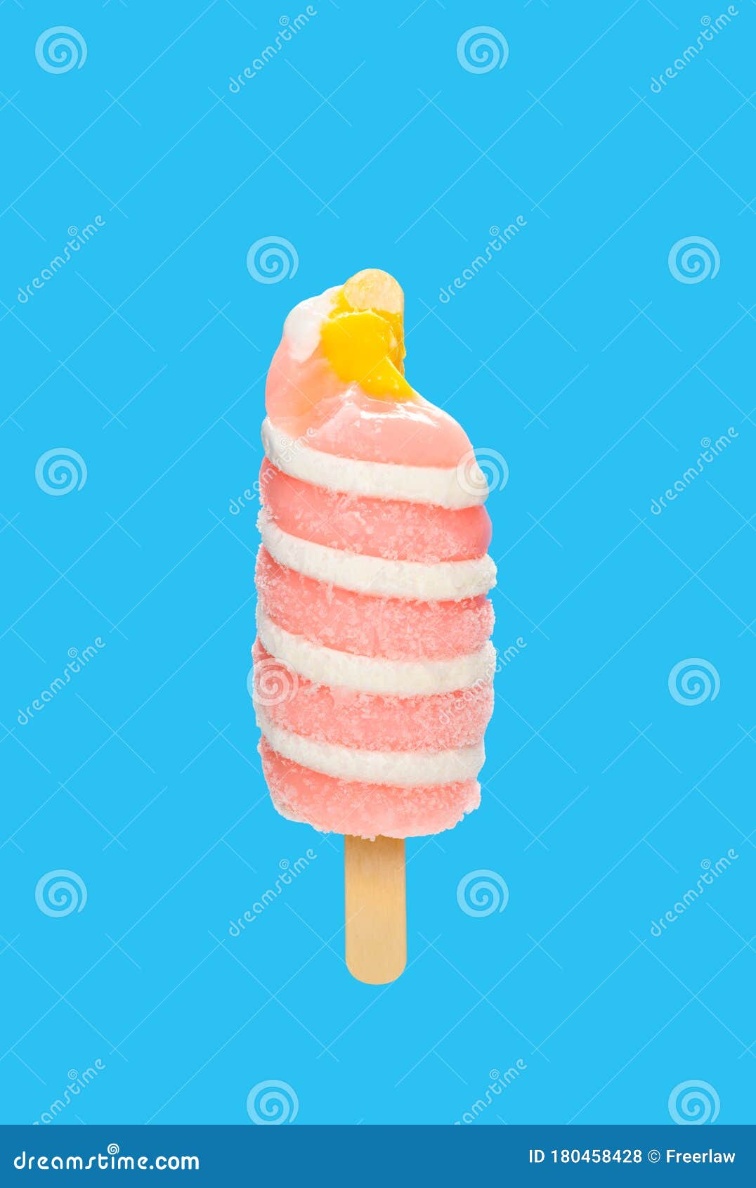 A Mango Flavor Popsicle with Some Bites on a Blue Background Stock ...