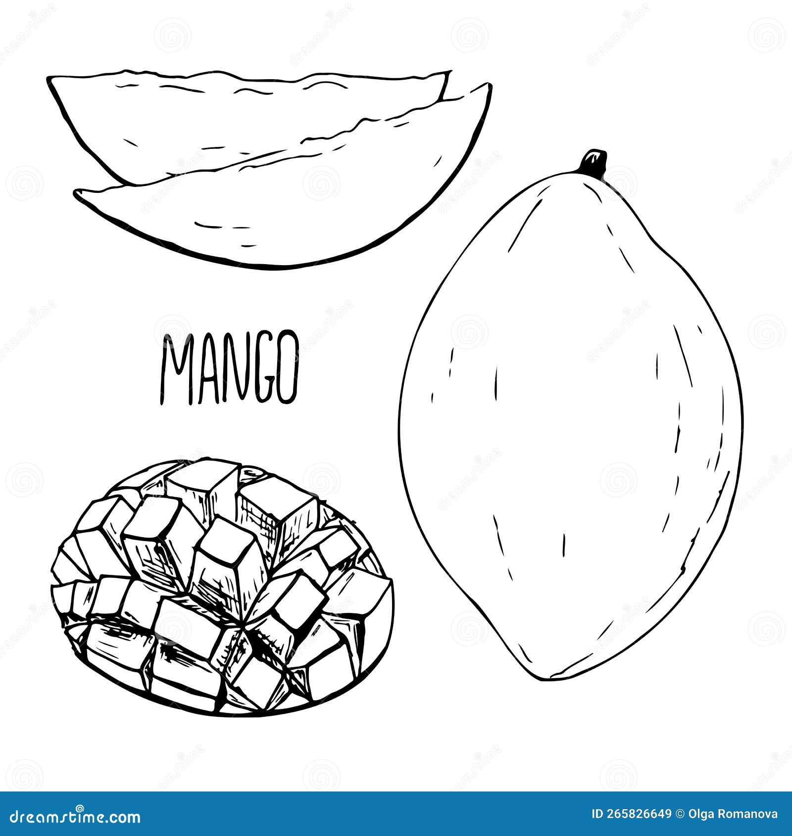 Mango Fruit Black and White Vector Set Isolated on a White Background ...