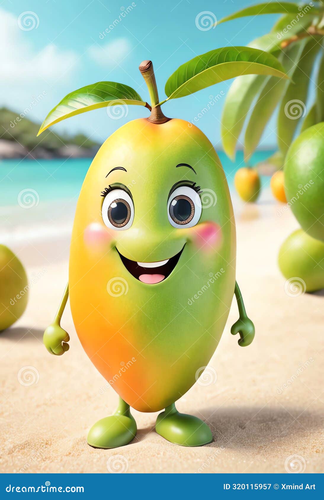 Mango Fruit Cartoon Character with Smiling Face Expression Isolated on ...