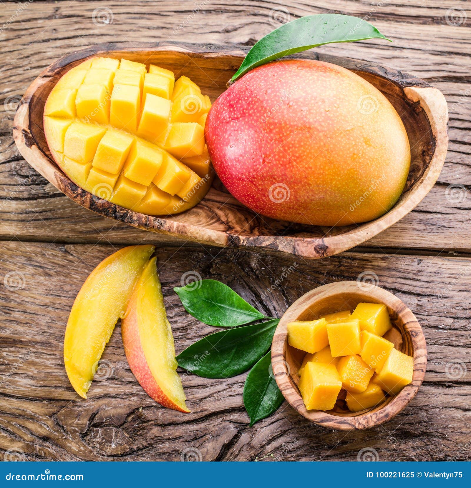 Mango Fruit and Mango Cubes. Stock Image - Image of cuts, table: 100221625