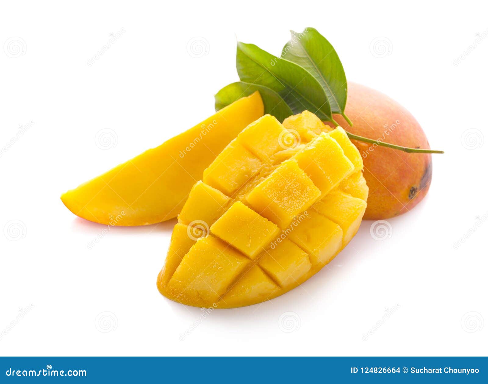 Mango Fruit with Mango Cubes and Slices. Stock Photo - Image of nature ...