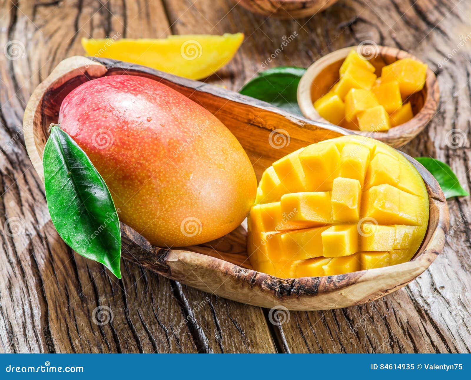 Mango Fruit and Mango Cubes. Stock Image - Image of wooden, yellow ...