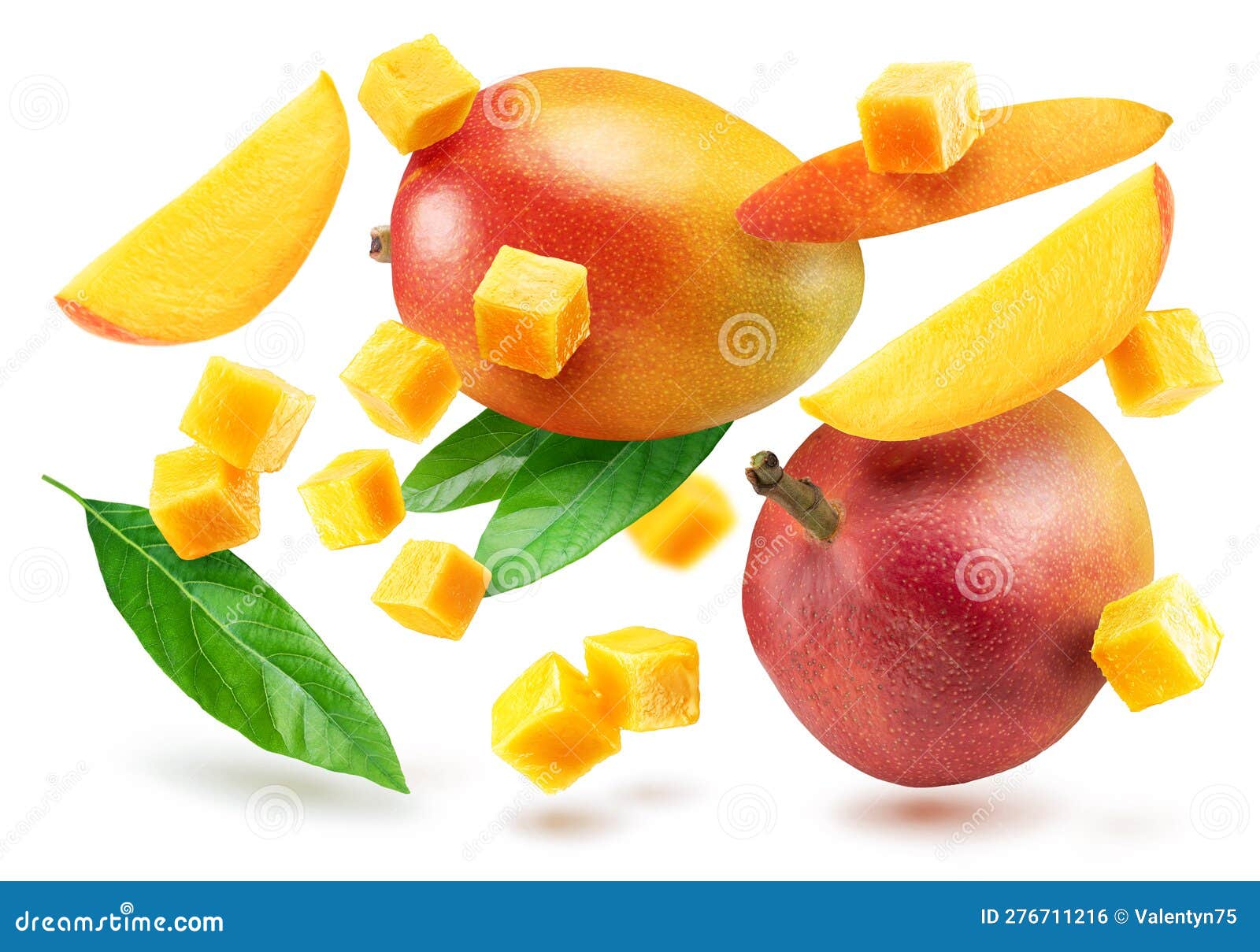 Mango Fruit and Mango Slices Flying Isolated on White Background Stock ...