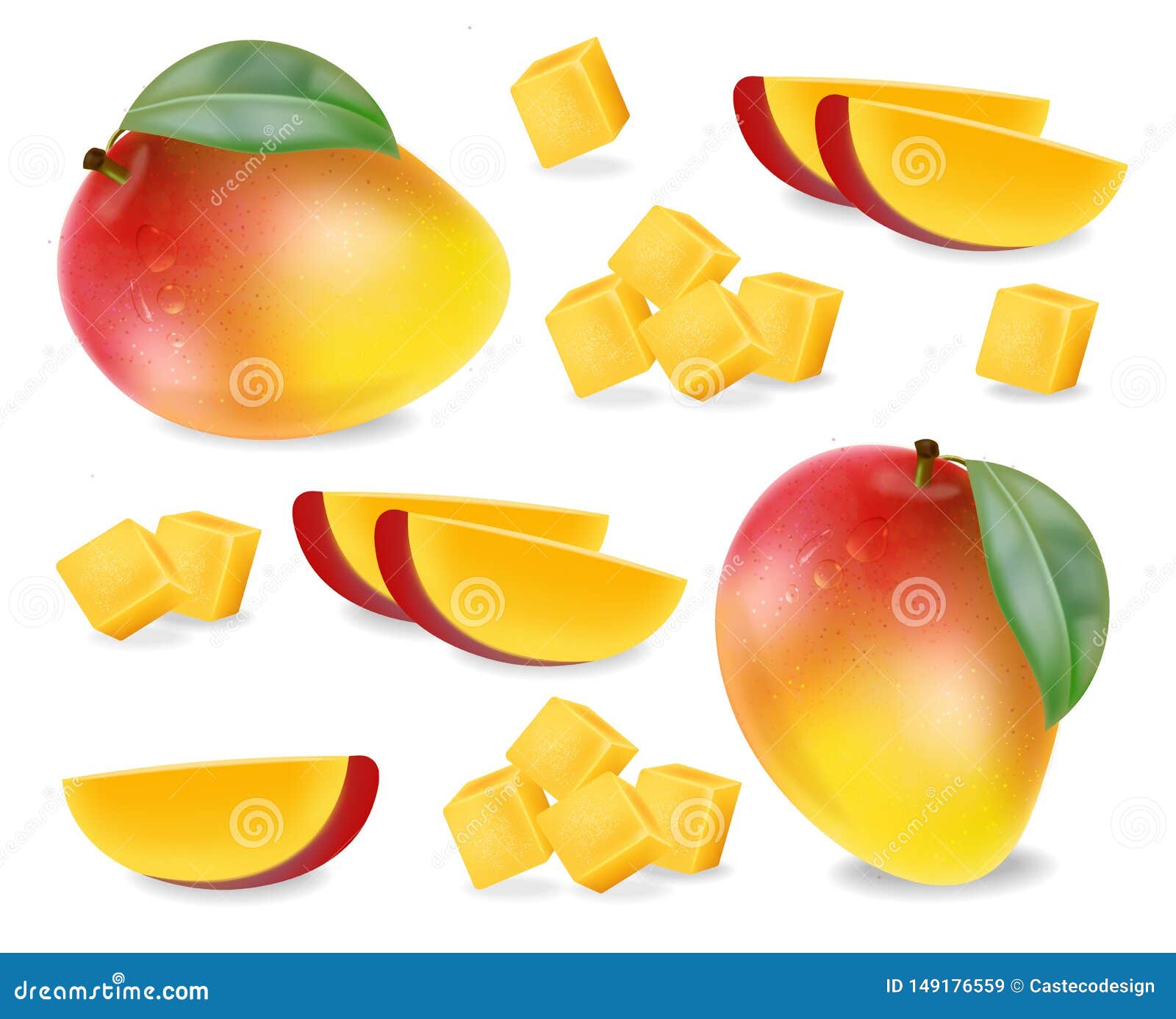 Mango Fruit Slices Set Vector Realistic. Detailed Elements Design. 3d ...