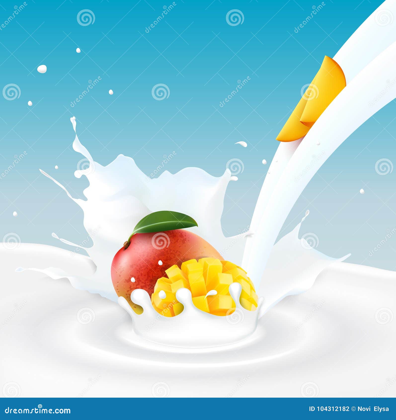 Mango Creamy Milk Splash In Bowl Cartoon Vector | CartoonDealer.com ...