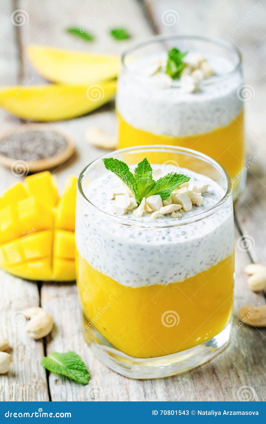 Mango Greek Yogurt Chia Seeds Pudding with Cashews Stock Image - Image ...