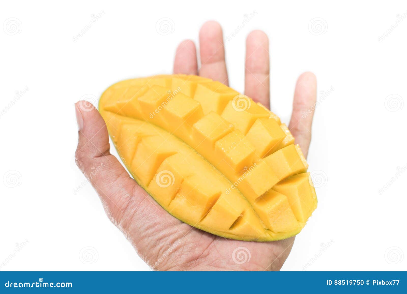 Mango in Hand Isolated on White Stock Photo - Image of isolated ...