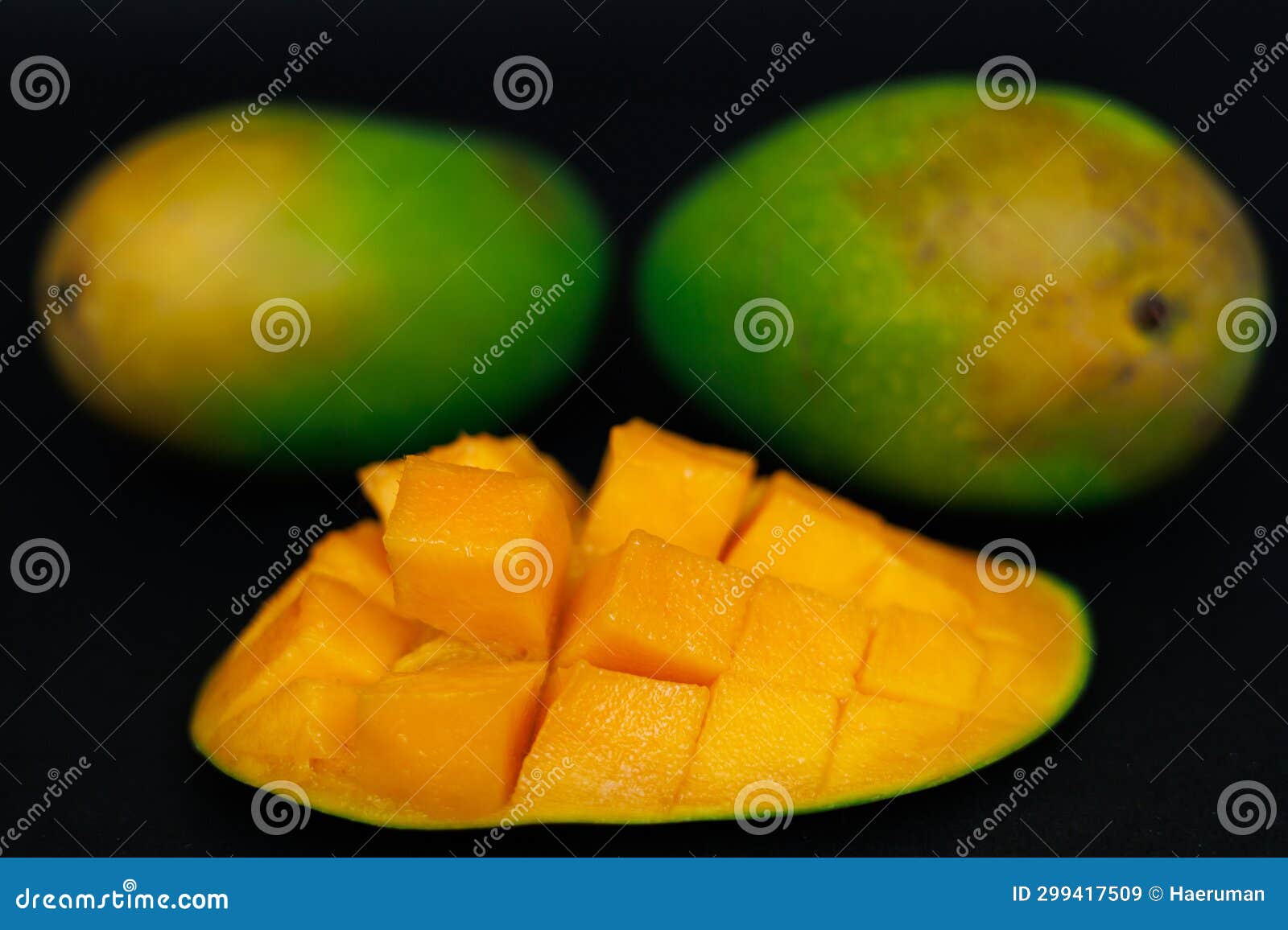 Mango Harumanis Slice Isolated on Black. Selective Focus Stock Image ...