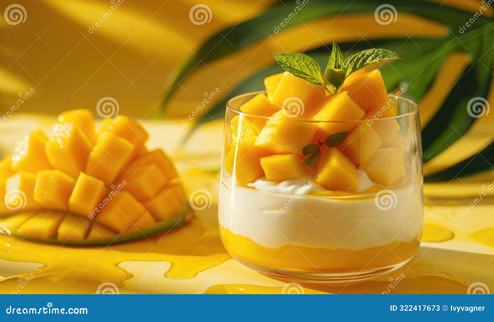 Mango and Honey Yogurt on a Light Yellow Surface Stock Image - Image of ...