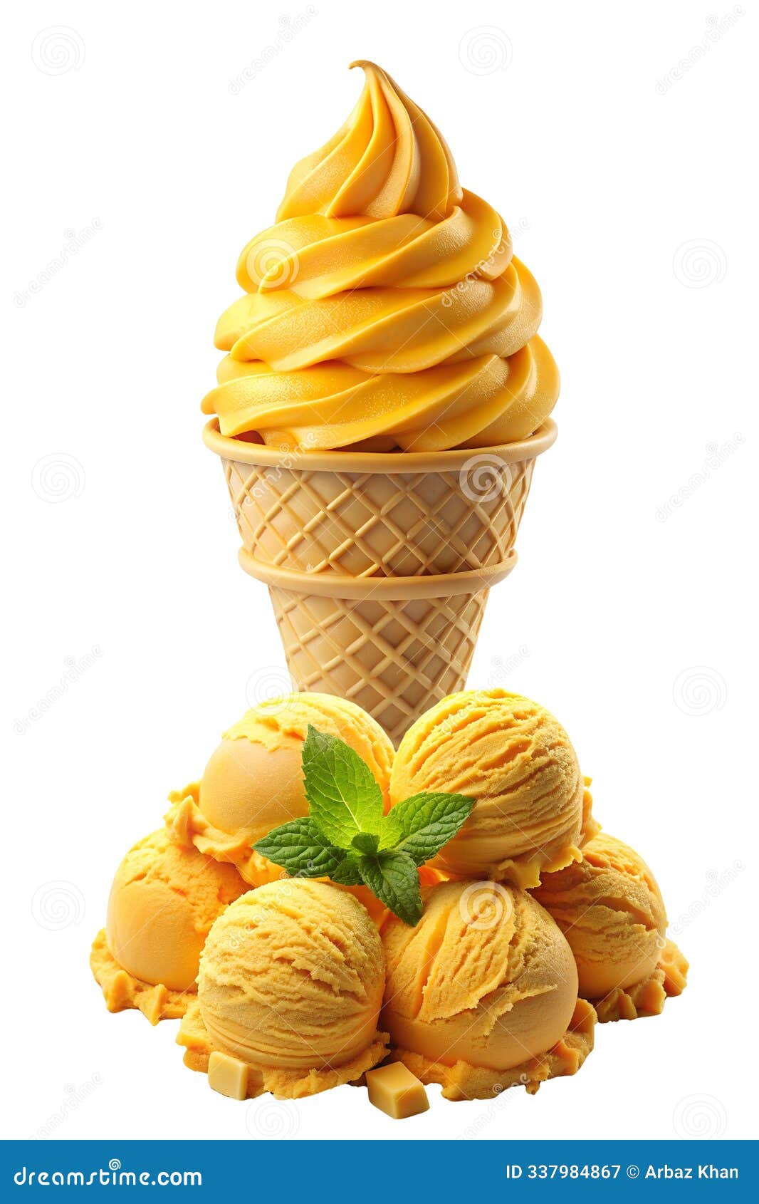 Mango Ice Cream Cone with Multiple Scoops Stock Image - Image of cone ...