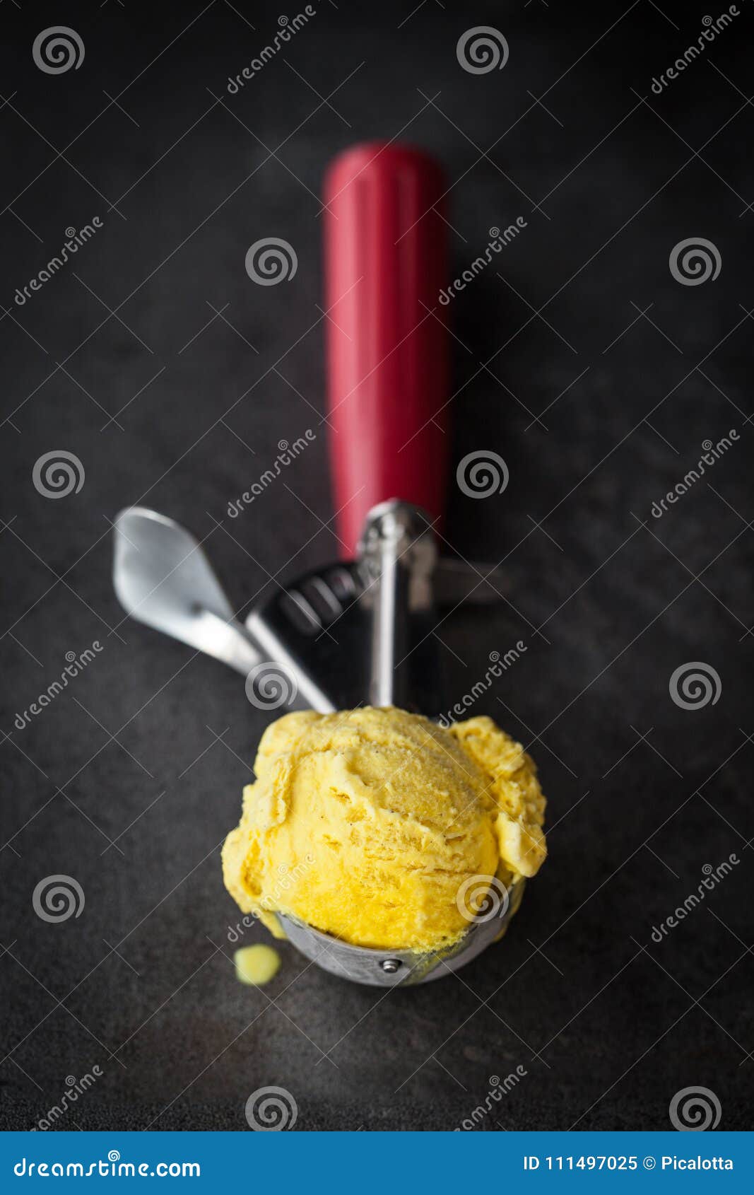 Mango ice cream on scoop stock image. Image of fruity - 111497025