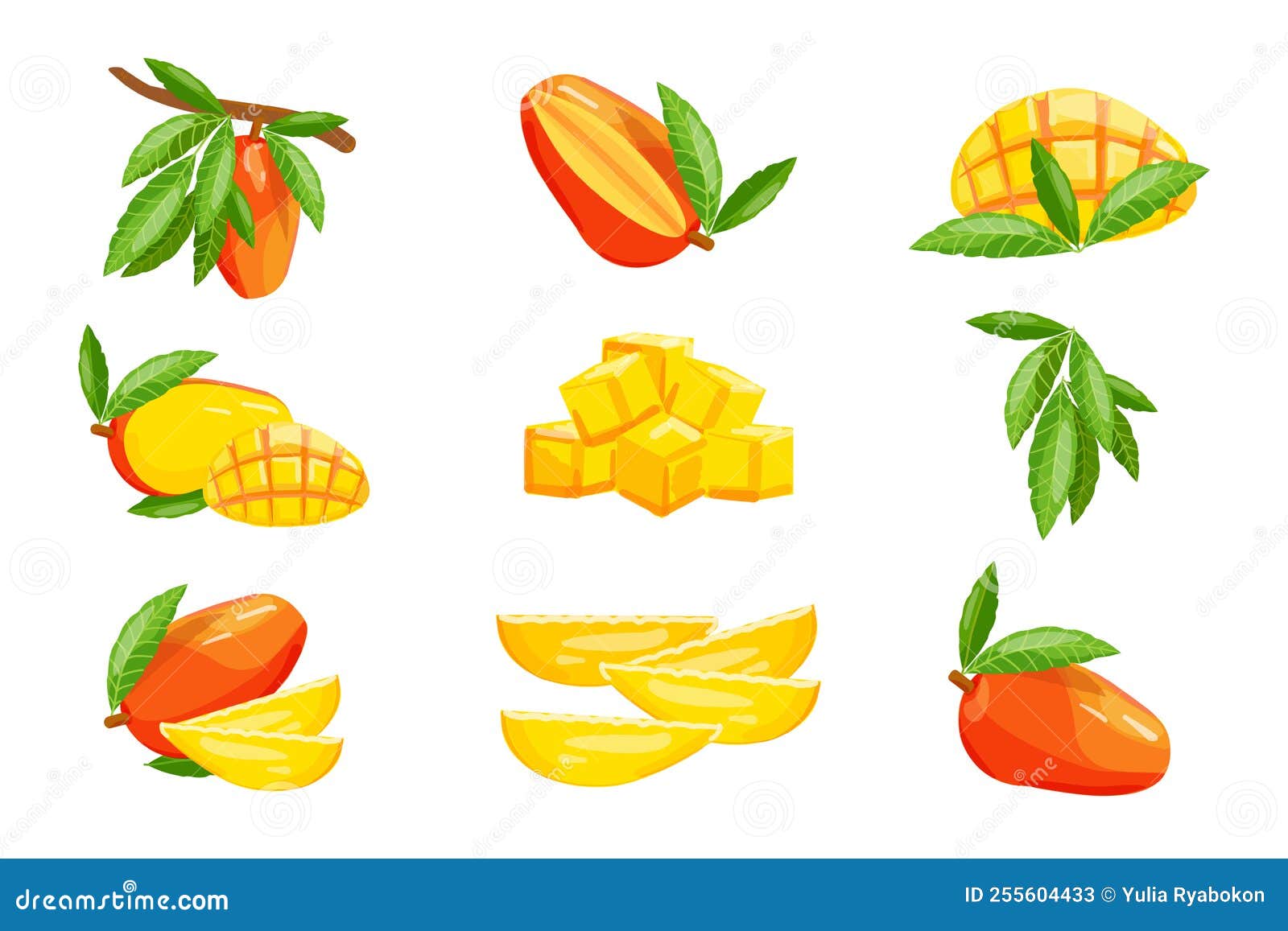Mango Icons Set Cartoon Vector. Mango Slices Stock Vector ...