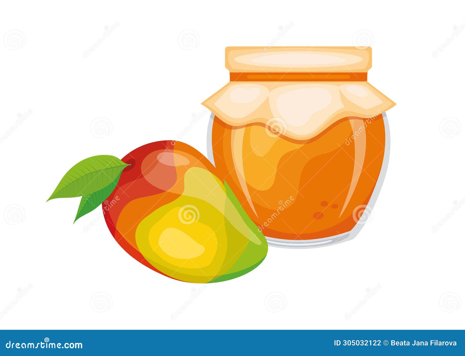 Mango Jam in Glass Jar and Fresh Mango Fruit Vector Illustration Stock ...